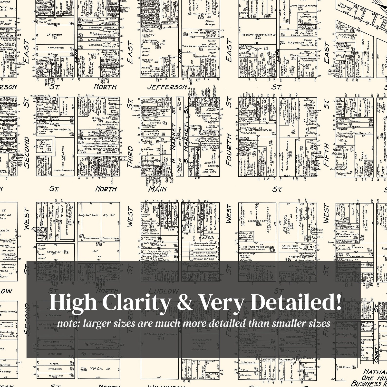 Dayton Map 1929 Old Map Of Dayton Business Section Ohio Art Vintage