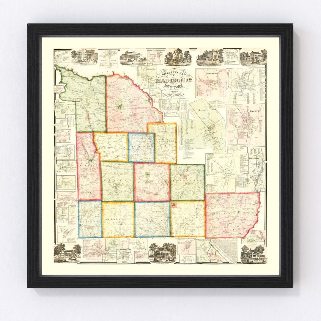 Madison County Map 1859, Vintage Madison County Map, Old Madison County ...