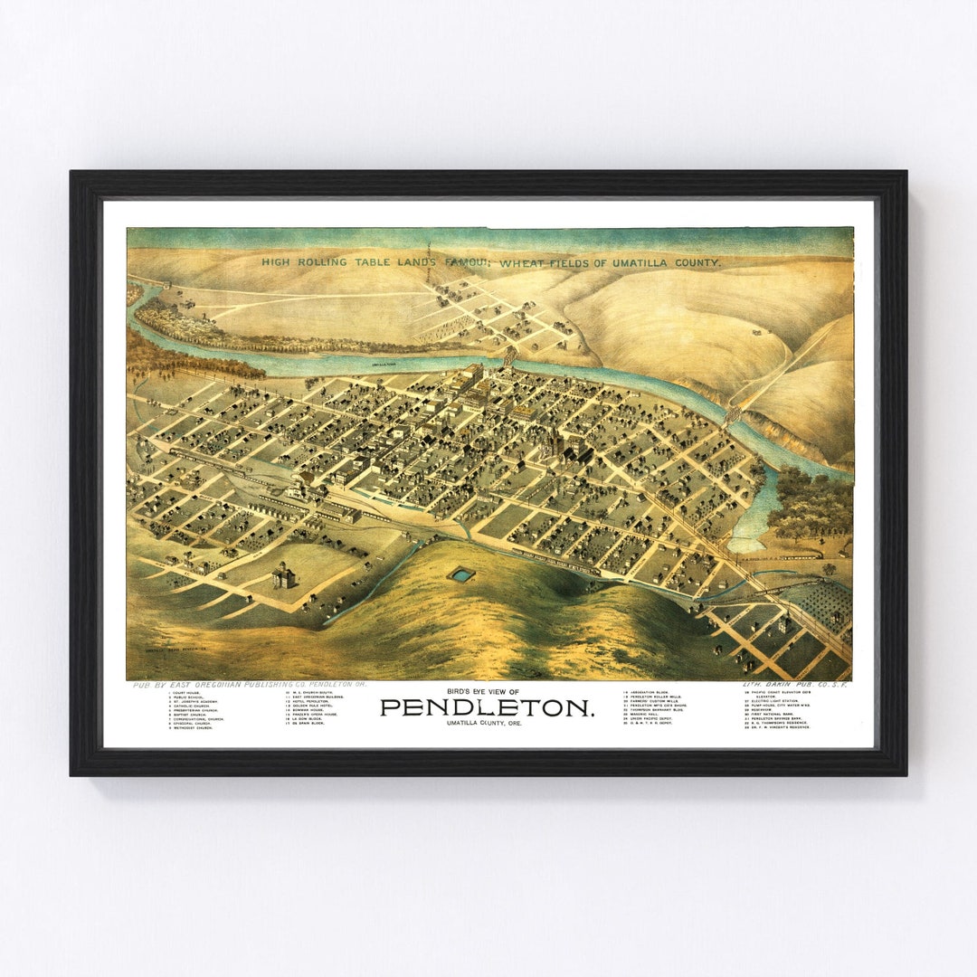 Pendleton Map 1890, Vintage Pendleton Map, Old Pendleton Oregon Art ...