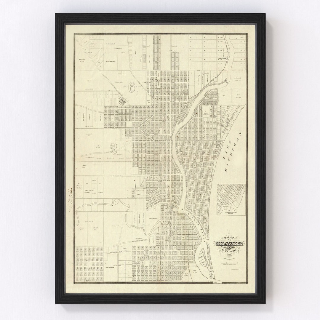 Milwaukee Map 1856, Vintage Milwaukee Map, Old Milwaukee Wisconsin Art ...
