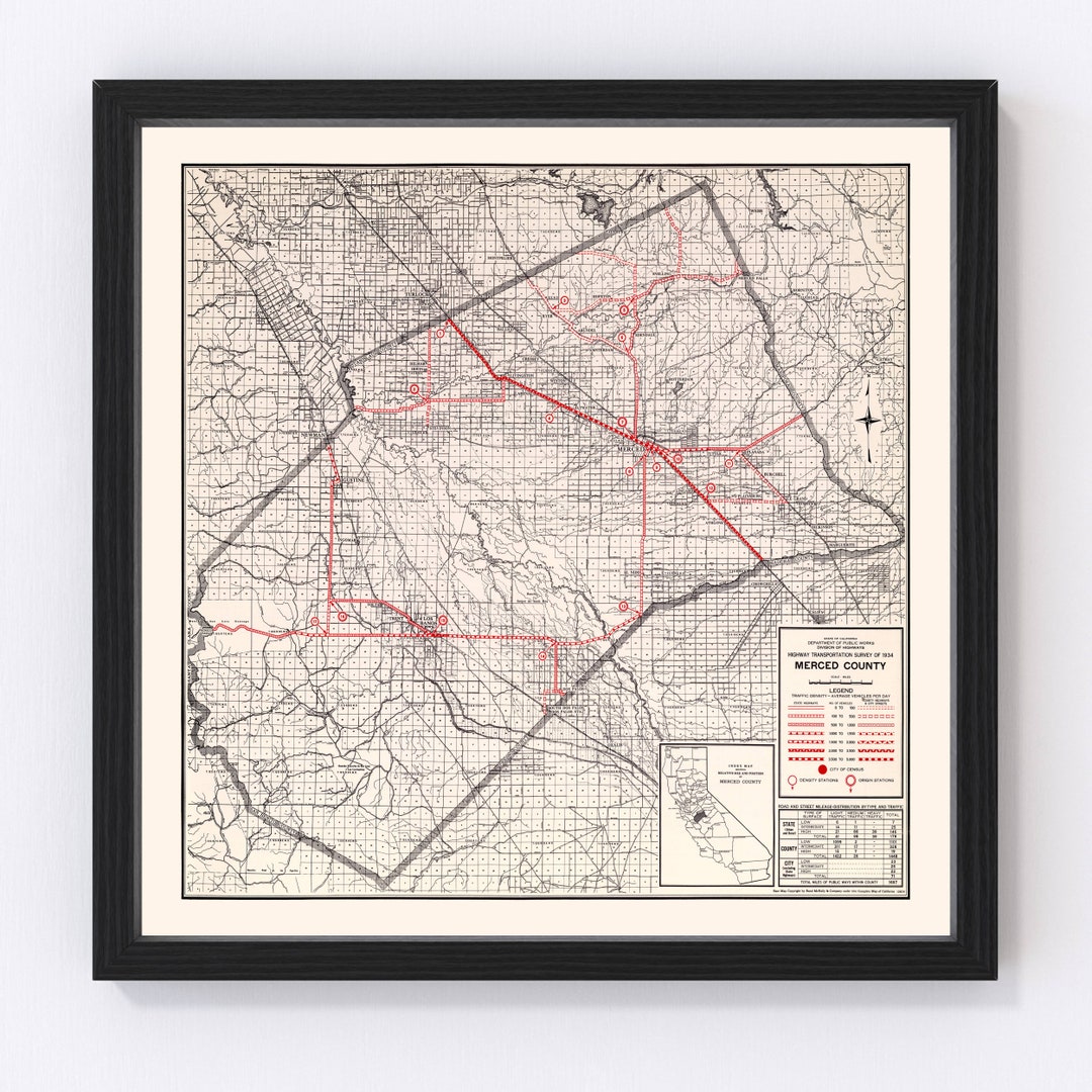 Merced County Map 1935, Vintage Merced County Map, Old Merced County ...
