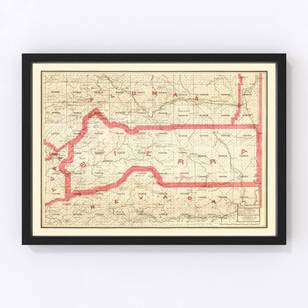 Sierra County CA Map 1914 Old Map of California Art Vintage Print ...