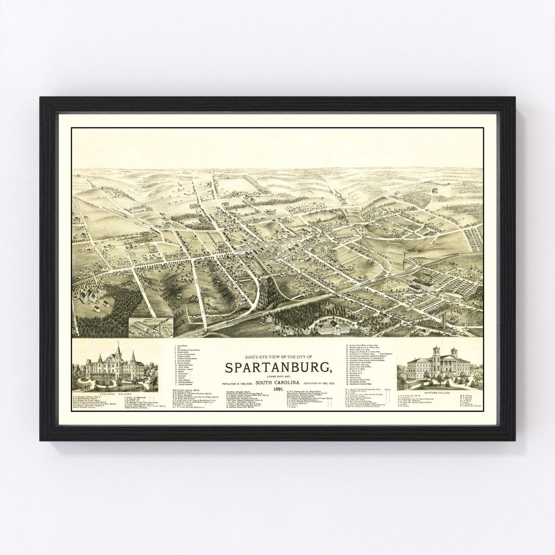 Spartanburg Map 1891 - Old Map of Spartanburg South Carolina Art ...