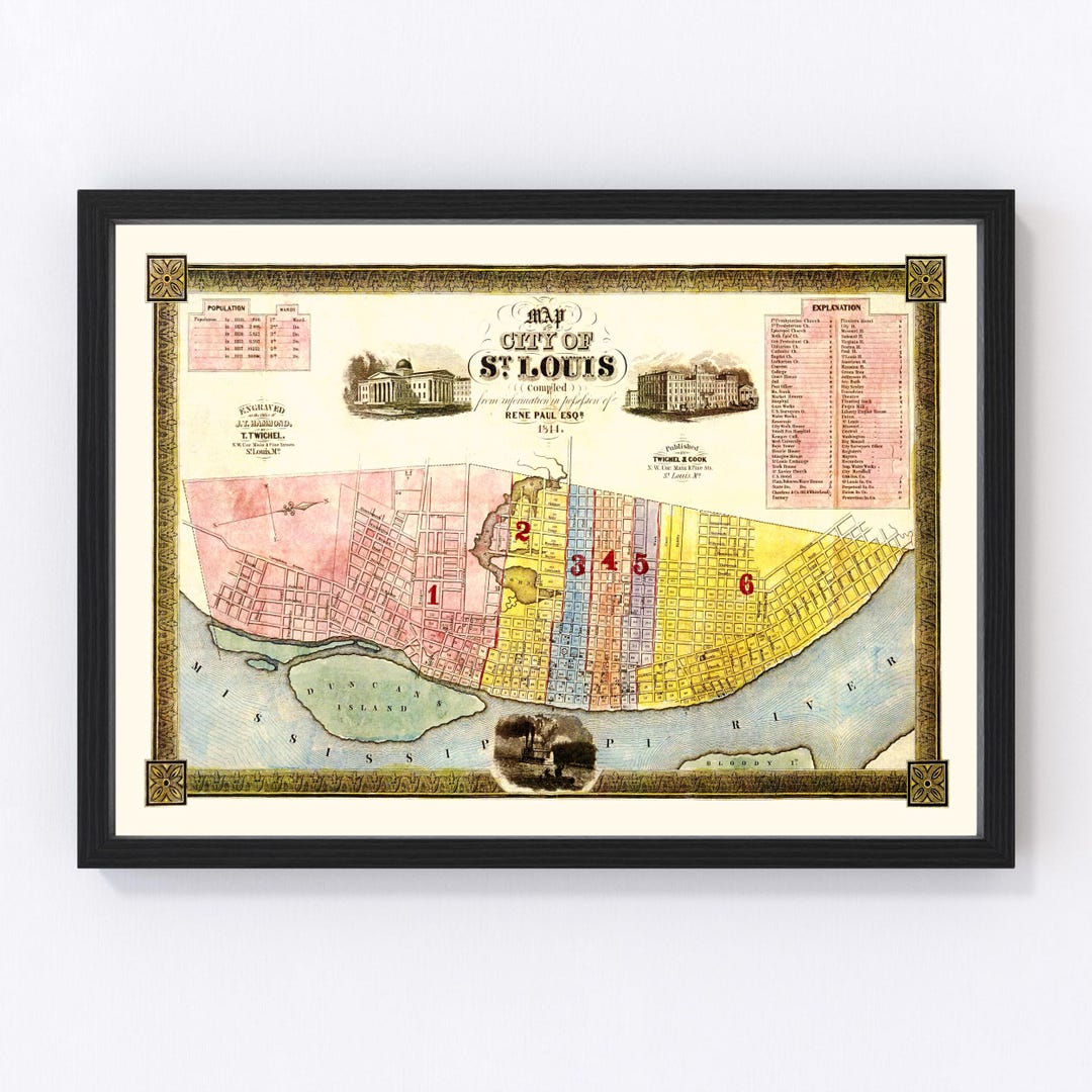 Saint Louis Map 1844, Vintage Saint Louis Map, Old Saint Louis Missouri ...