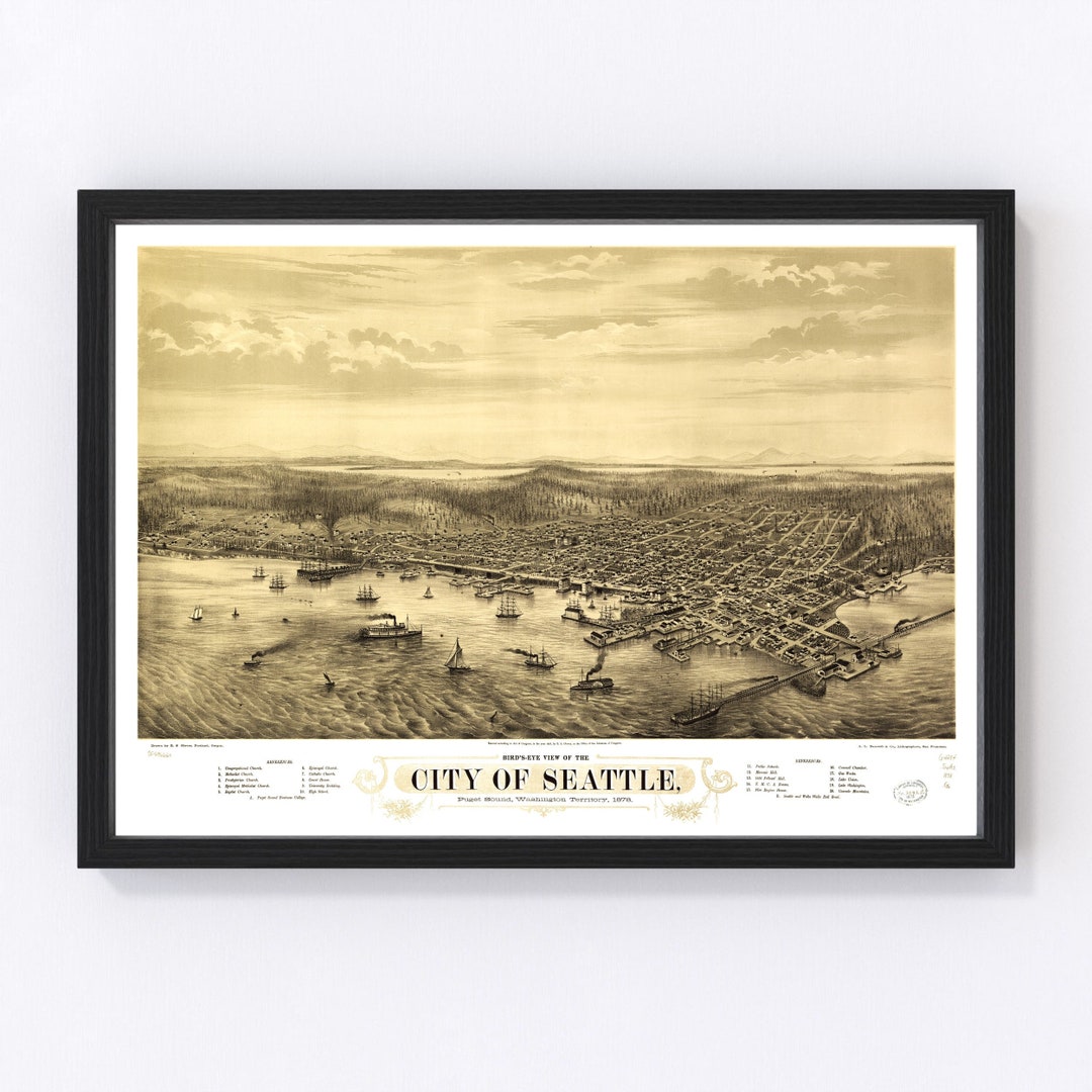 Seattle Map 1878 - Old Map of Seattle Washington Art Vintage Print ...