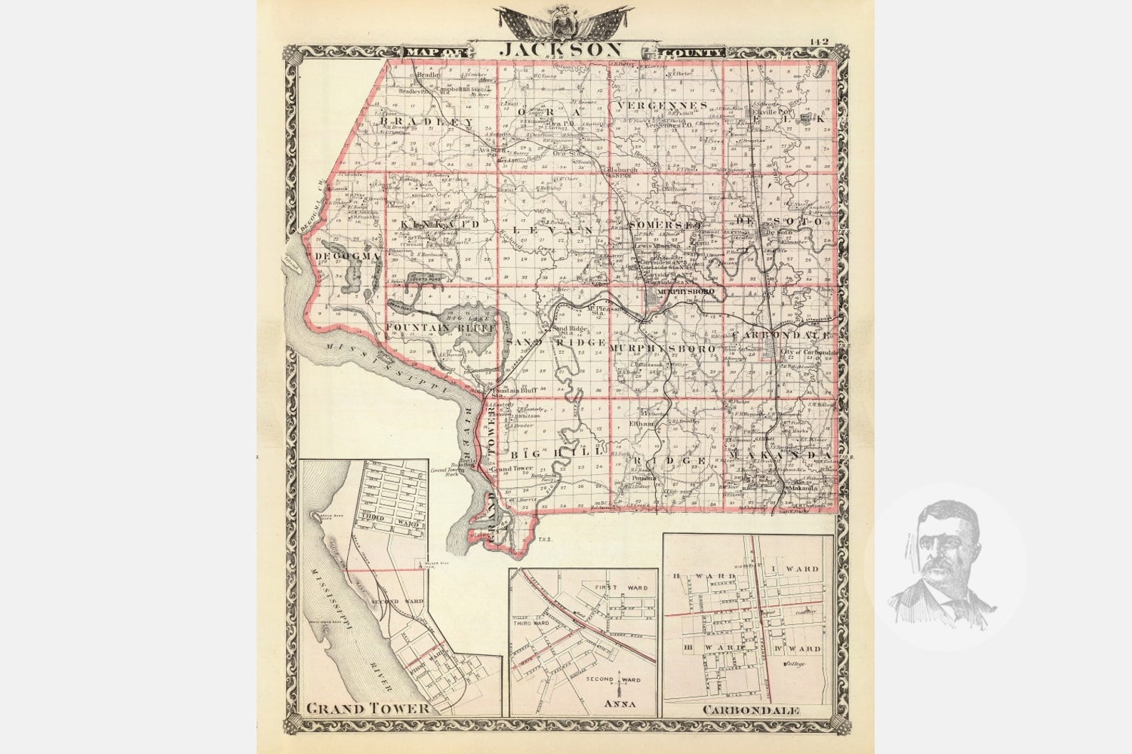 Vintage Jackson County IL Map 1876 Old Illinois Map | Etsy