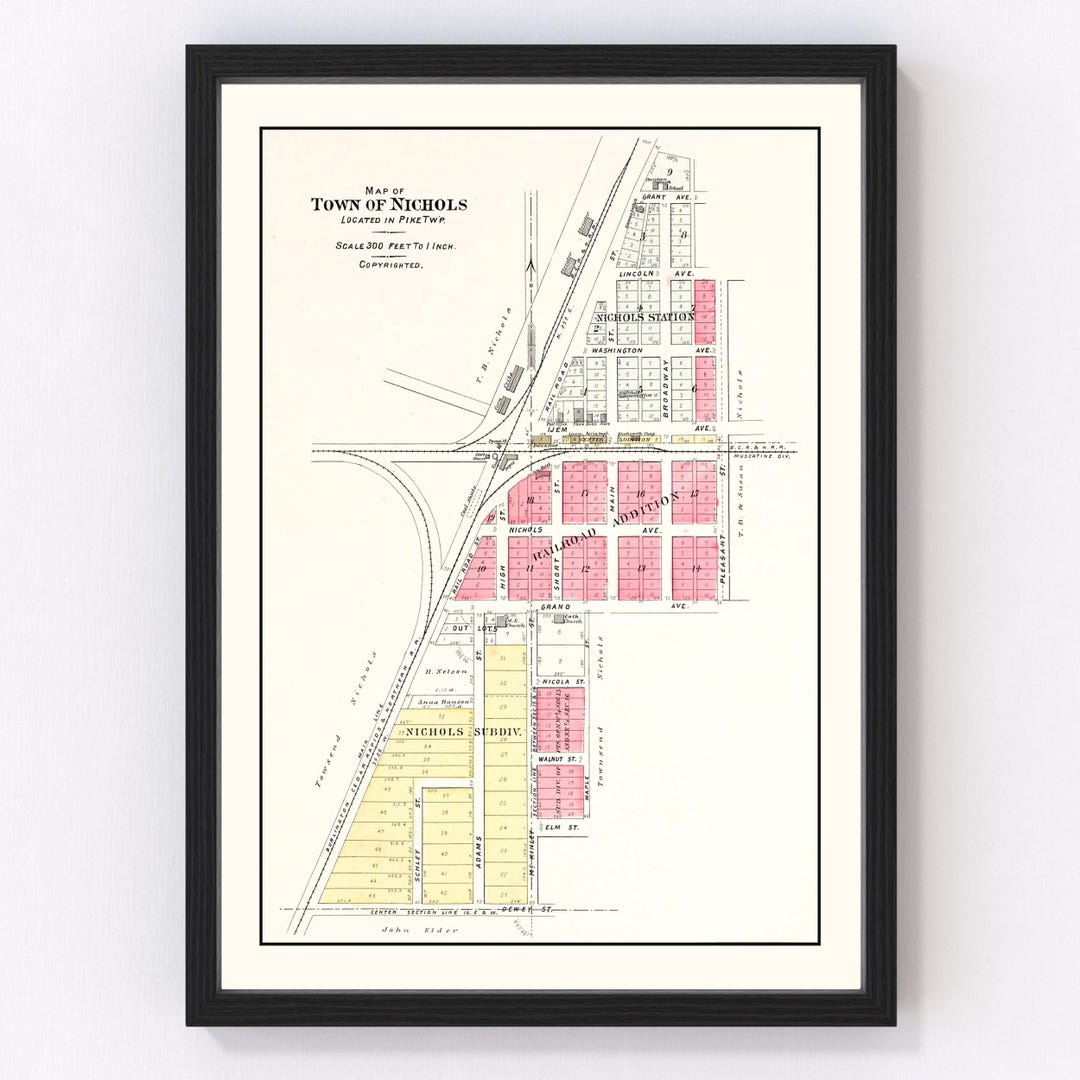 Nichols Map 1899, Vintage Nichols Map, Old Nichols Iowa Art, Wall Art ...