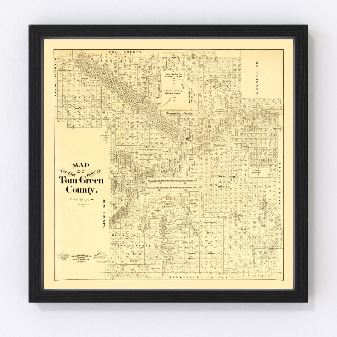 Tom Green County Map 1893, Vintage Tom Green County Map, Old Tom Green ...