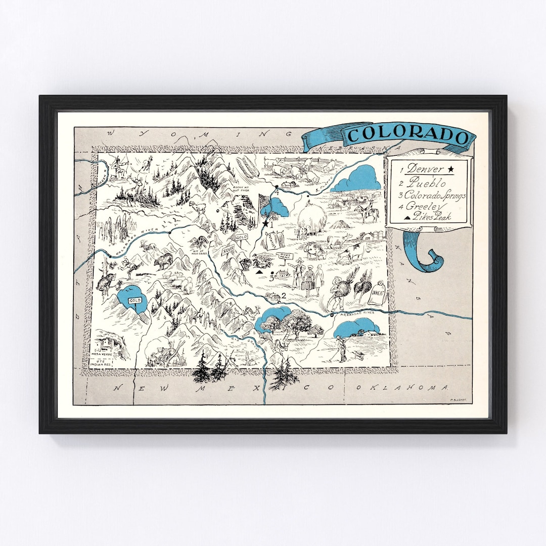 Colorado Map 1931 - Old Map of Colorado Art Vintage Print Framed Wall ...