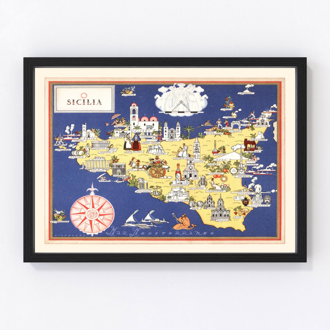 Sicily Italy Map 1938 - Old Map of Sicily Italy Italy Art Vintage Print ...