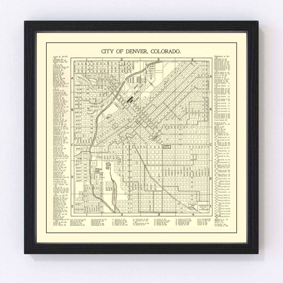 Denver Map 1901, Vintage Denver Map, Old Denver Colorado Art, Wall Art ...