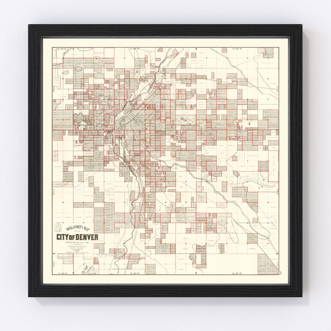 Denver Map 1890, Vintage Denver Map, Old Denver Colorado Art, Wall Art ...