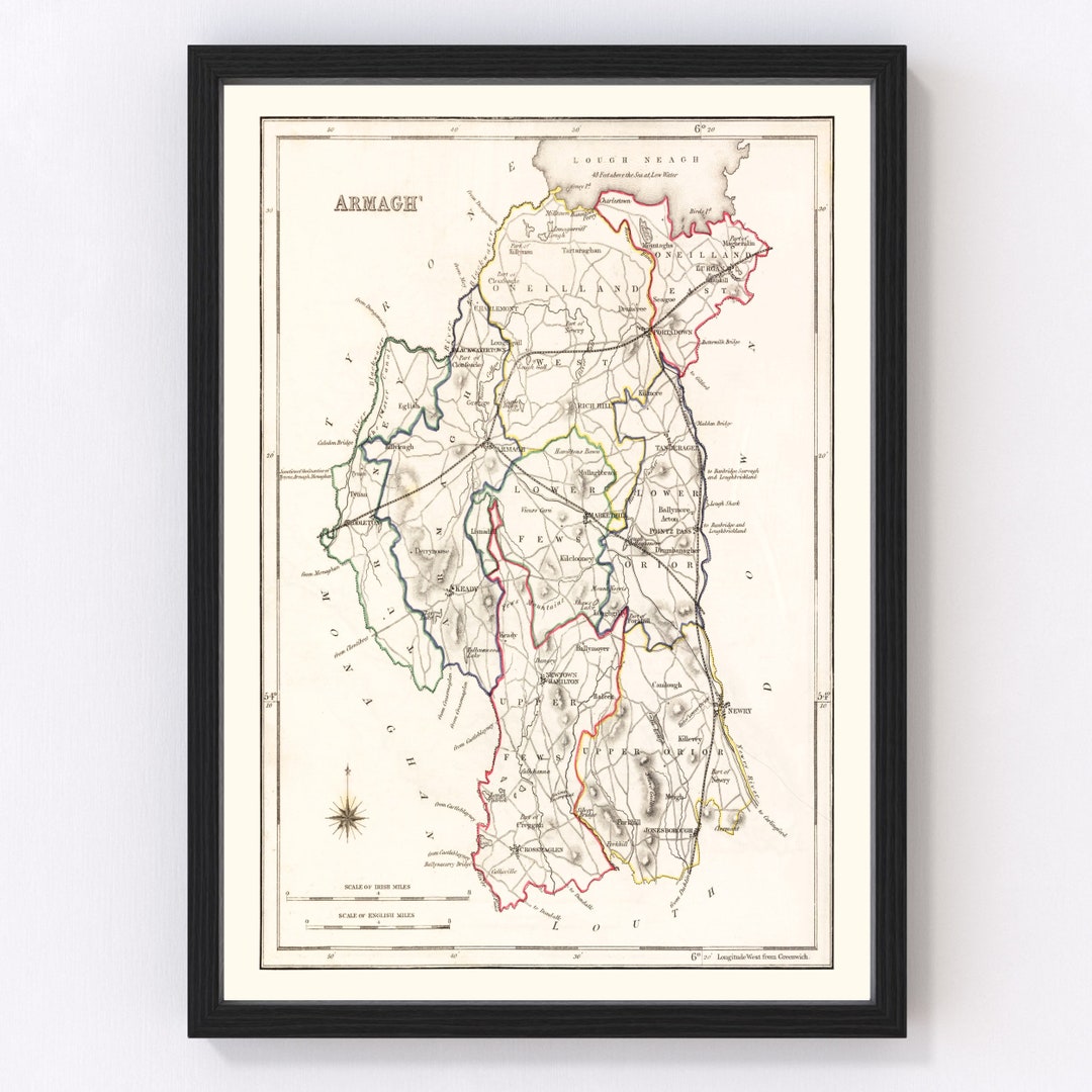 Armagh County Ireland Map 1846, Vintage Armagh County Ireland Map, Old ...