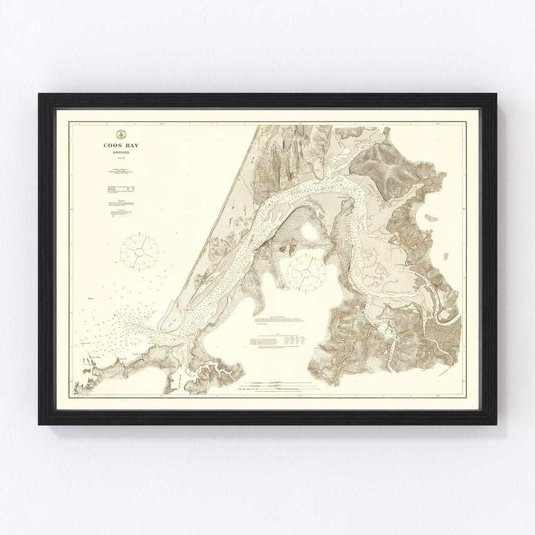 Coos Bay Map 1914 Old Map of Coos Bay Oregon Art Vintage Print Framed ...