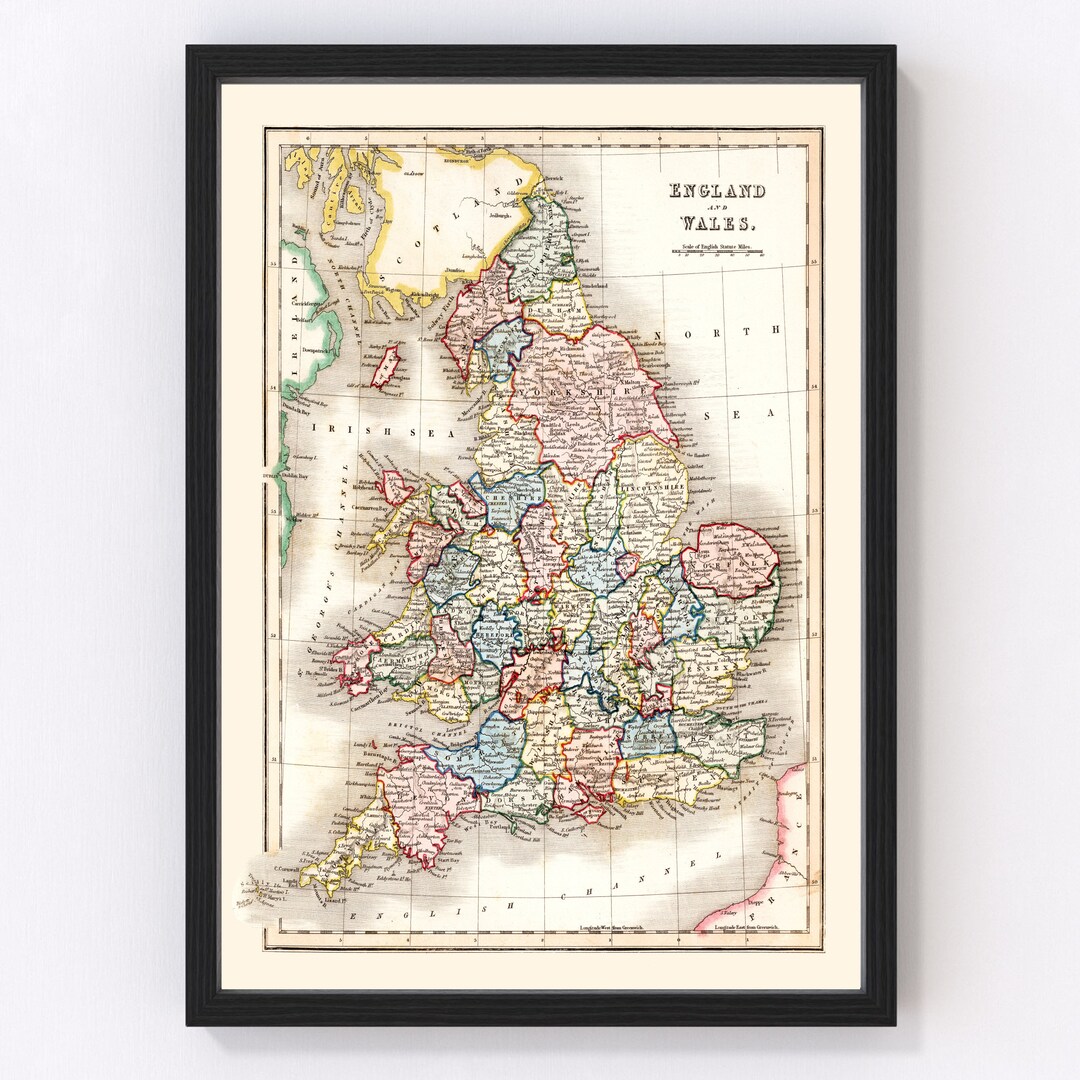 England, Wales Map 1832, Vintage England, Wales Map, Old England, Wales ...