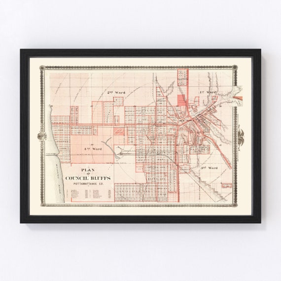 Council Bluffs Map 1875 Old Map of Council Bluffs Iowa Art - Etsy