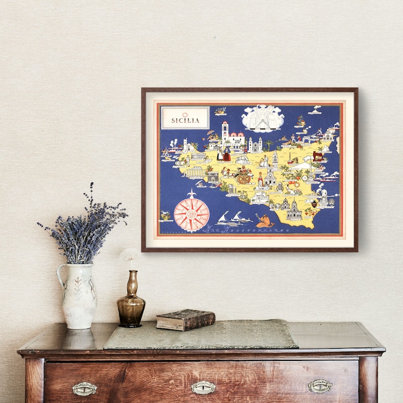 Sicily Italy Map 1938 - Old Map of Sicily Italy Italy Art Vintage Print ...