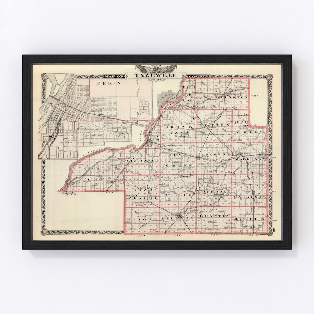 Tazewell County Map 1876, Vintage Tazewell County Map, Old Tazewell ...