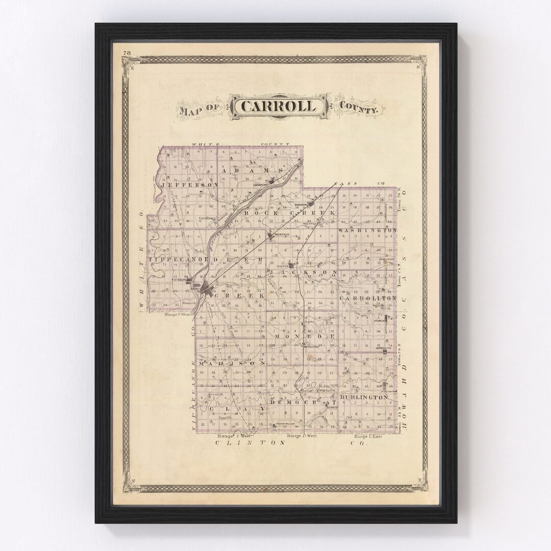 Carroll County Map 1876, Vintage Carroll County Map, Old Carroll County ...