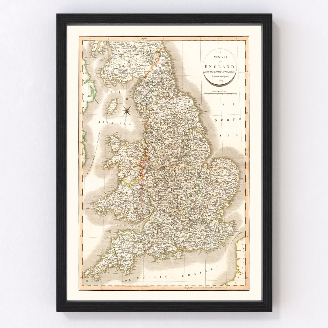 England Map 1809, Vintage England Map, Old England Art, Wall Art Gift ...
