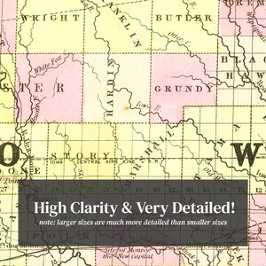 Iowa Map 1855, Vintage Iowa Map, Old Iowa Art, Wall Art Gift for Iowa ...