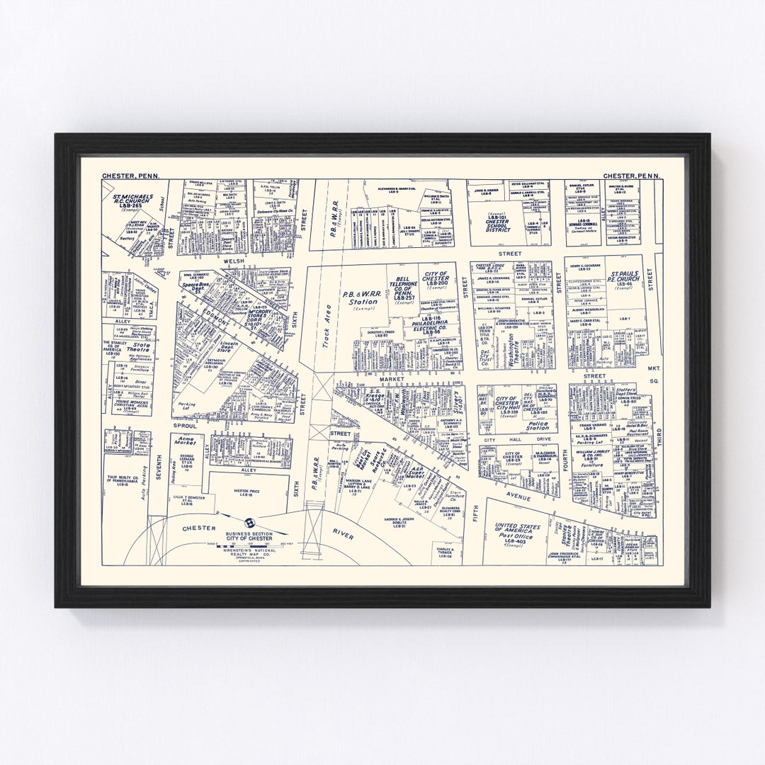Chester Map 1950, Vintage Chester Map, Old Chester Pennsylvania Art ...