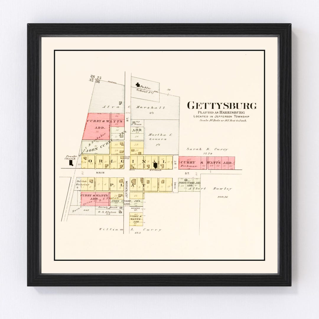 Gettysburg Map 1912, Vintage Gettysburg Map, Old Gettysburg Ohio Art ...