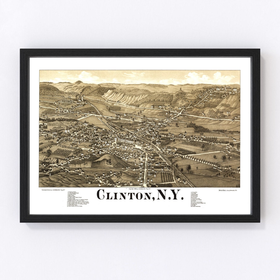 Clinton Map 1885 - Old Map of Clinton New York Art Vintage Print Framed ...