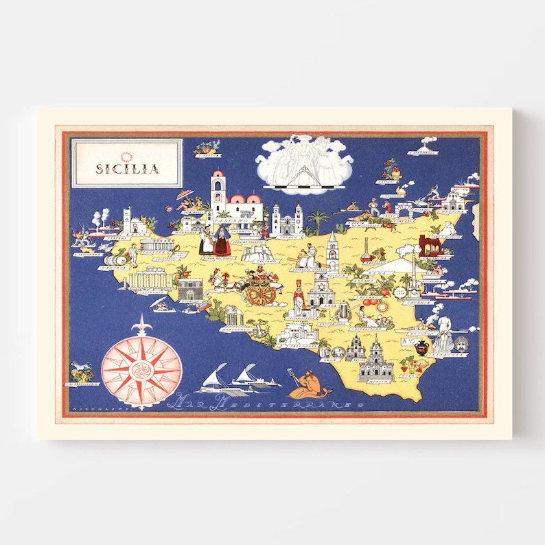 Sicily Italy Map 1938 - Old Map of Sicily Italy Italy Art Vintage Print ...