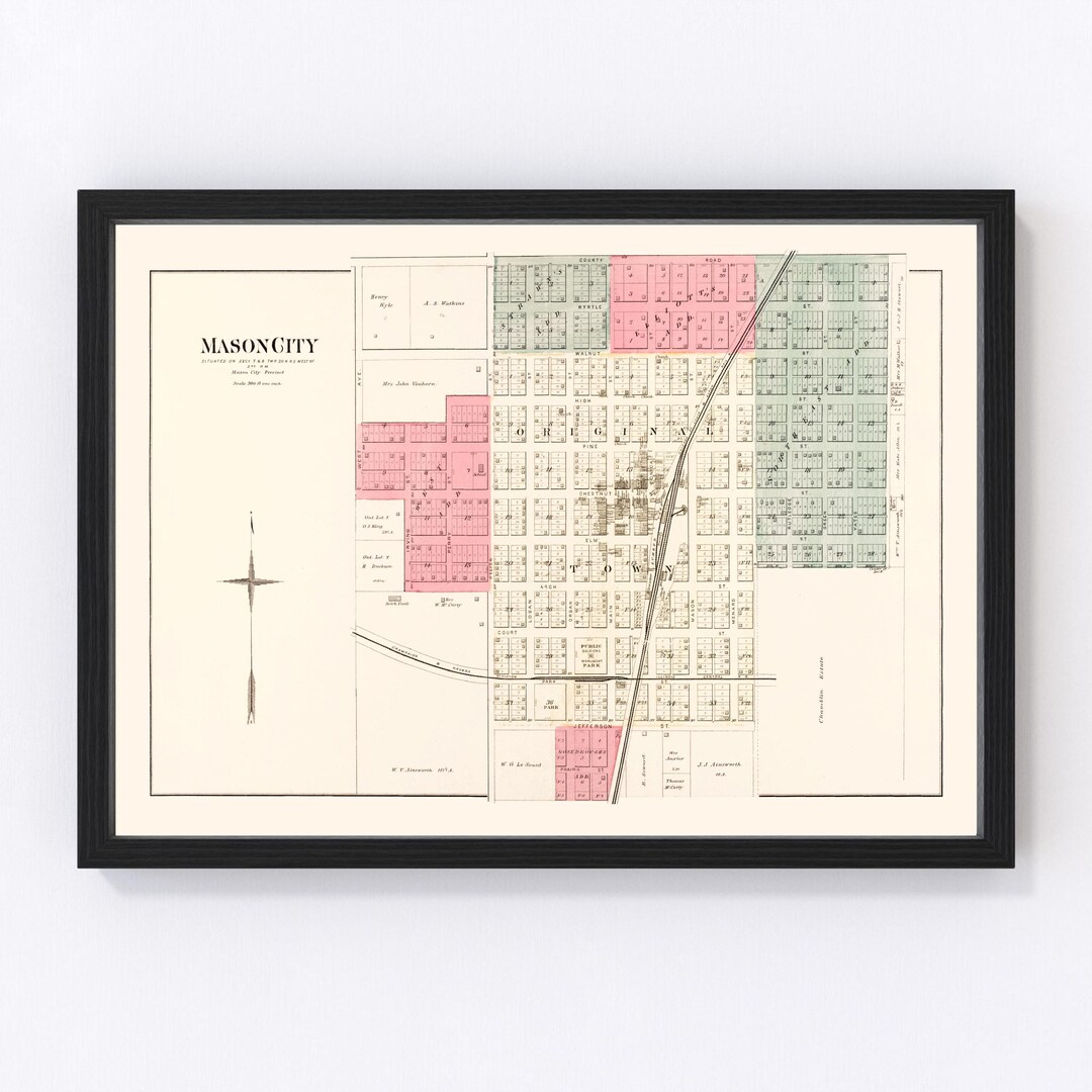Mason Map 1891, Vintage Mason Map, Old Mason Illinois Art, Wall Art ...
