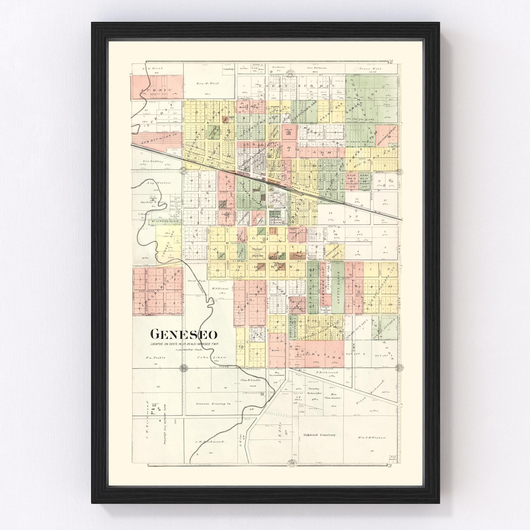 Geneseo Map 1893, Vintage Geneseo Map, Old Geneseo Illinois Art, Wall ...
