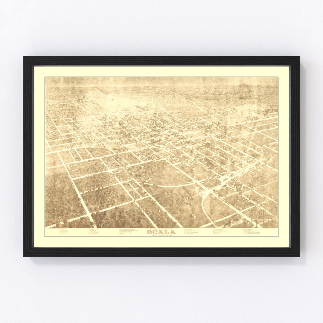 Ocala Map 1892 Old Map of Ocala Florida Art Vintage Print Framed Canvas ...
