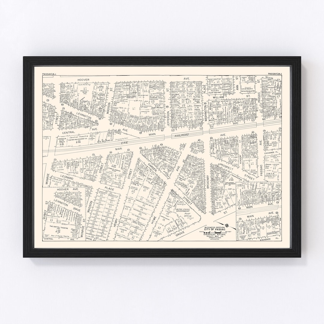 Passaic Map 1947, Vintage Passaic Map, Old Passaic New Jersey Art, Wall ...