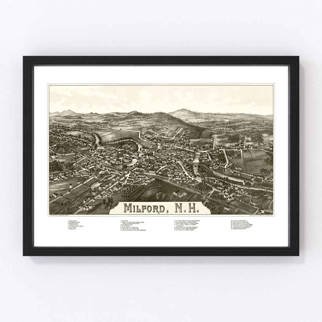 Milford Map 1886 - Old Map of Milford New Hampshire Art Vintage Print ...