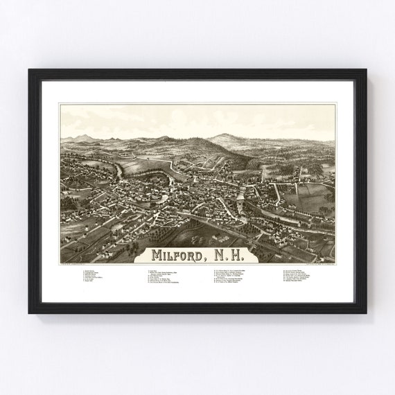 Milford Map 1886 Old Map of Milford New Hampshire Art - Etsy