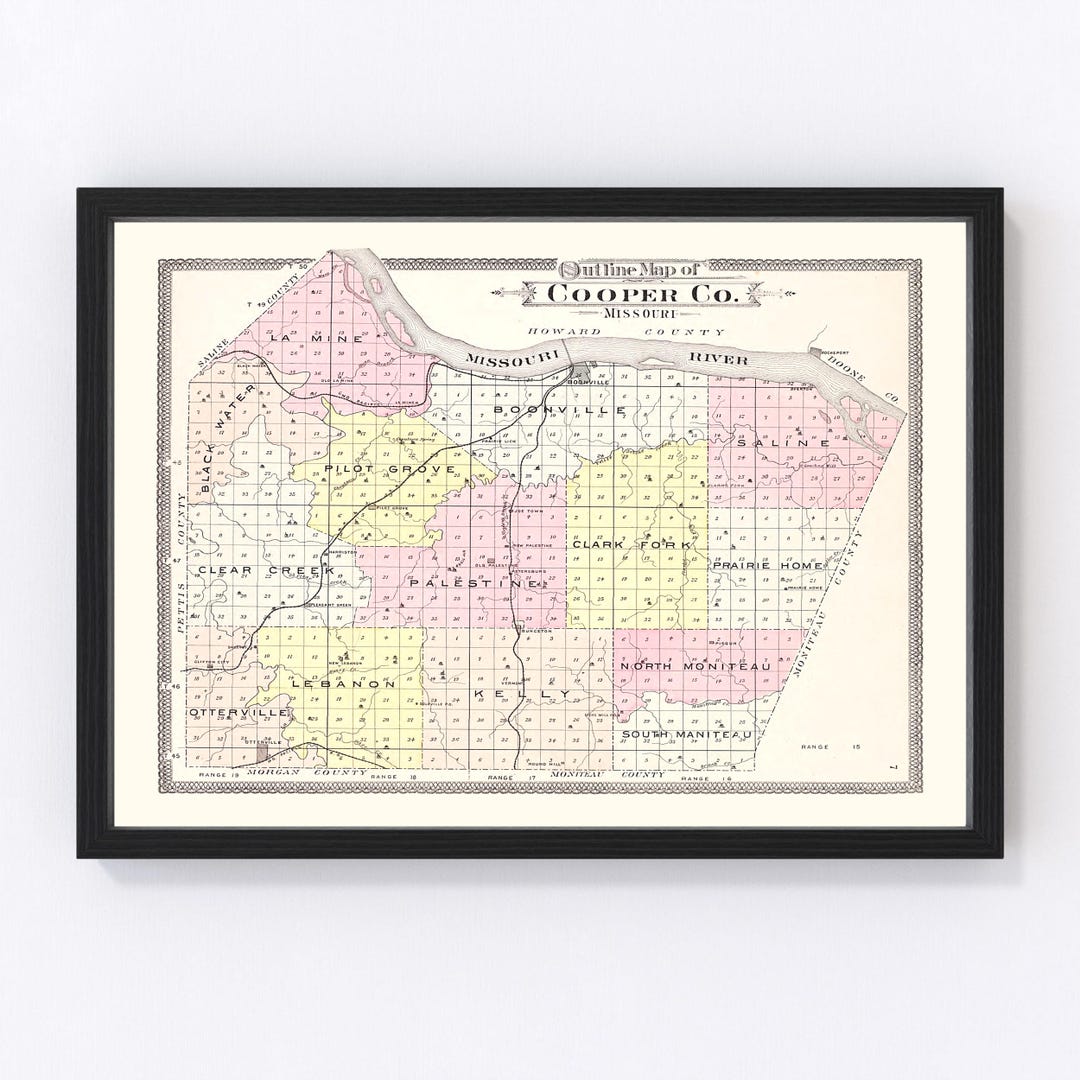 Cooper County Map 1897, Vintage Cooper County Map, Old Cooper County ...