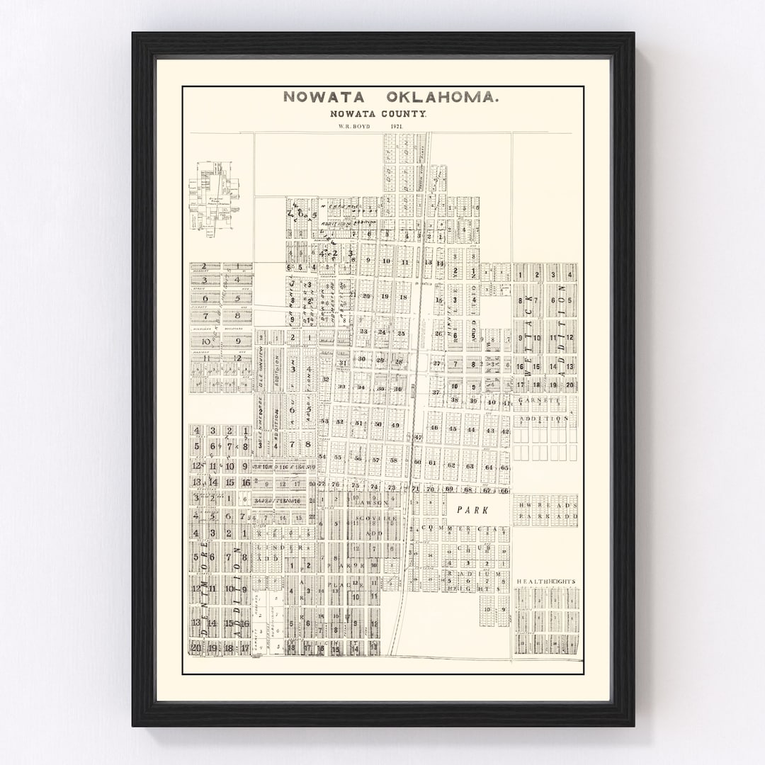 Nowata County OK Map 1921 Old Map of Oklahoma Art Vintage Print Framed ...