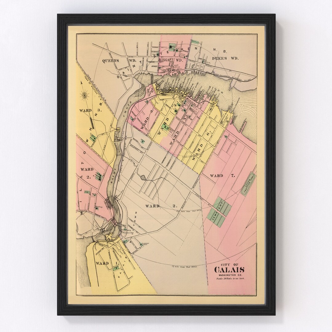 Calais Map 1894, Vintage Calais Map, Old Calais Maine Art, Wall Art ...