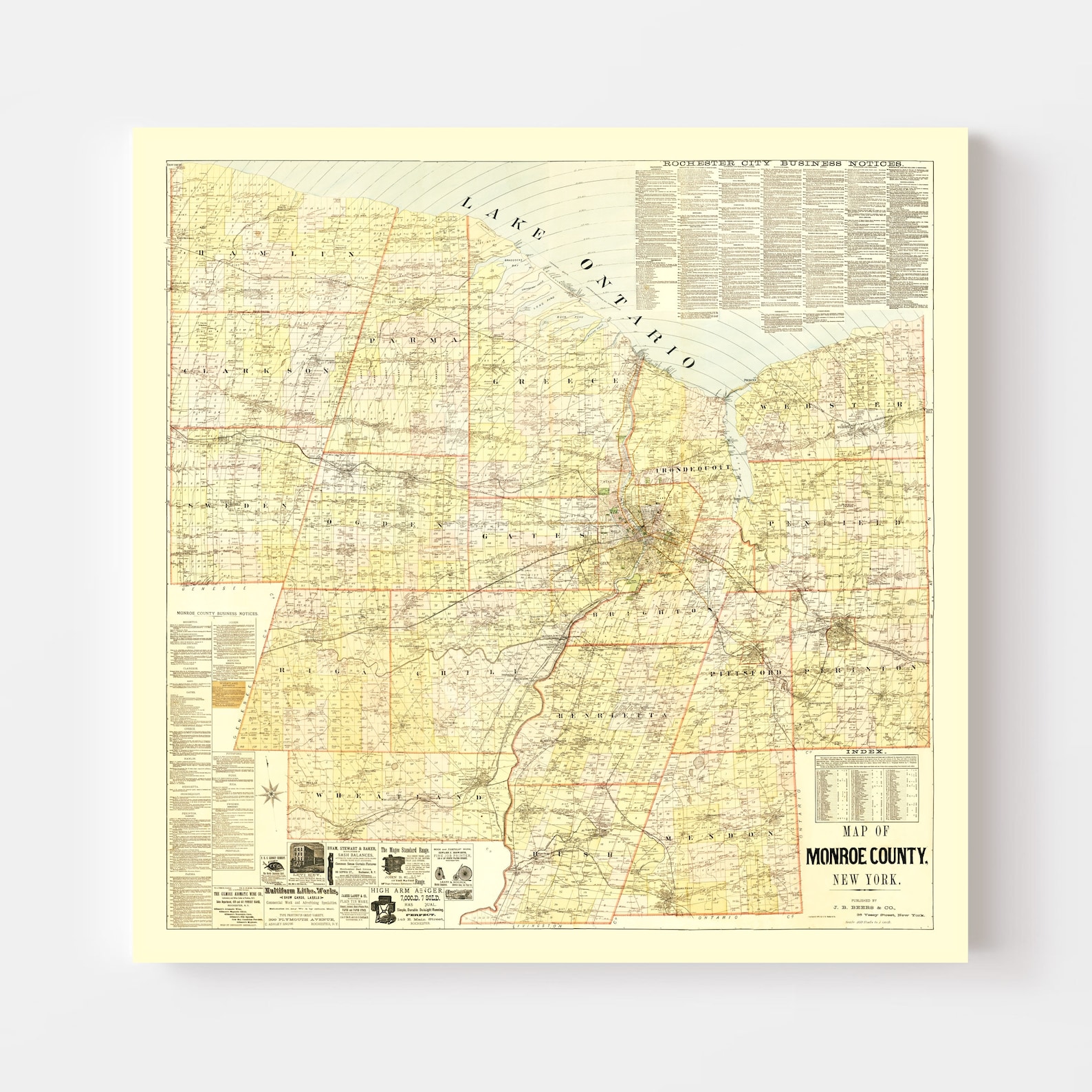 Monroe County New York Map 1887 Old Map of Monroe County New - Etsy