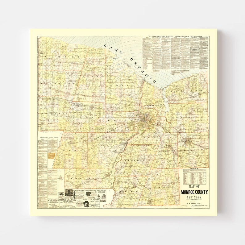 Monroe County New York Map 1887 Old Map of Monroe County New - Etsy