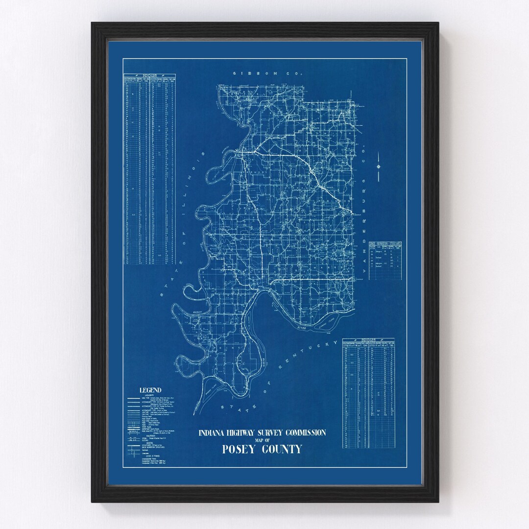 Posey County IN Map 1936 Old Map of Indiana Art Vintage Print Framed ...