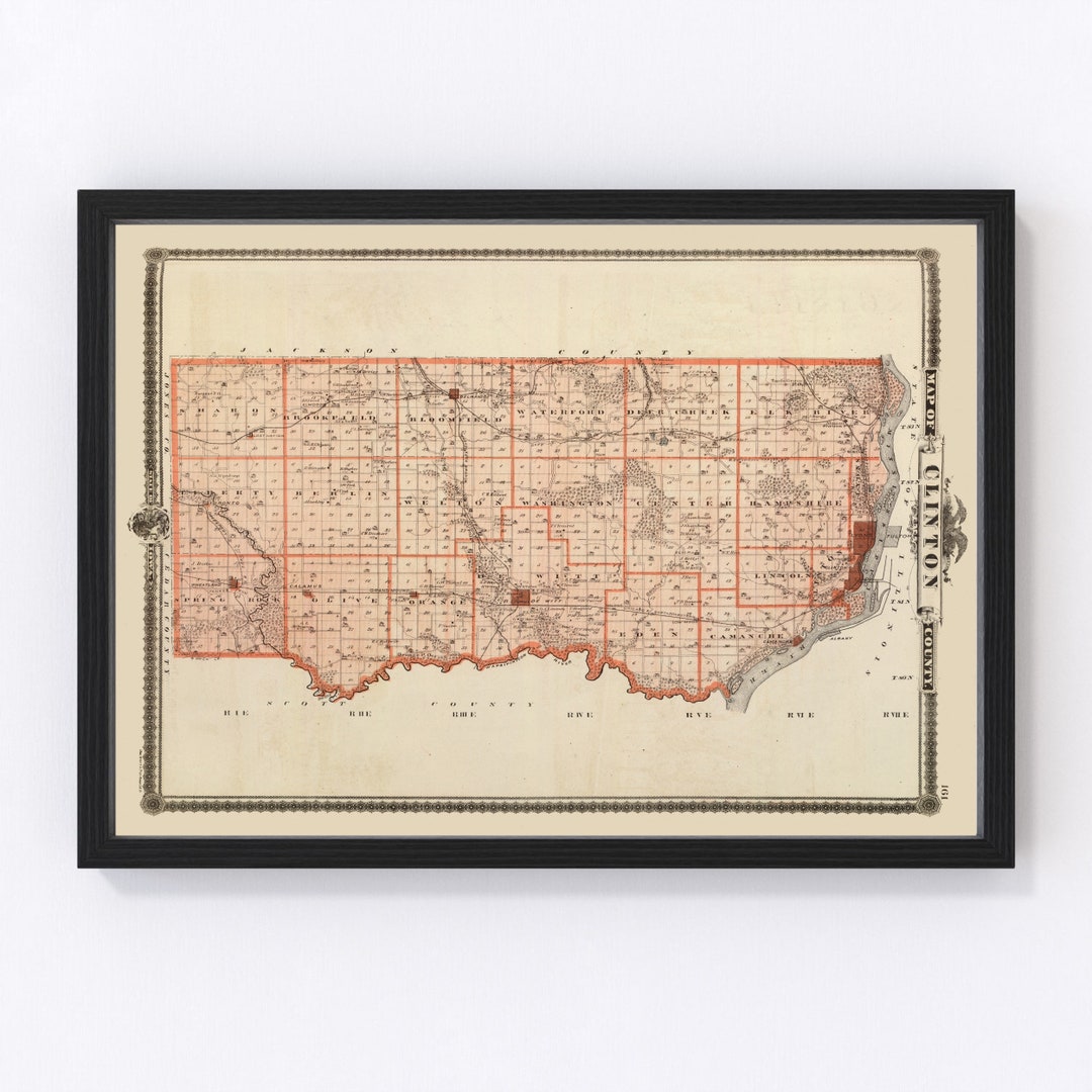 Clinton County Map 1875, Vintage Clinton County Map, Old Clinton County ...