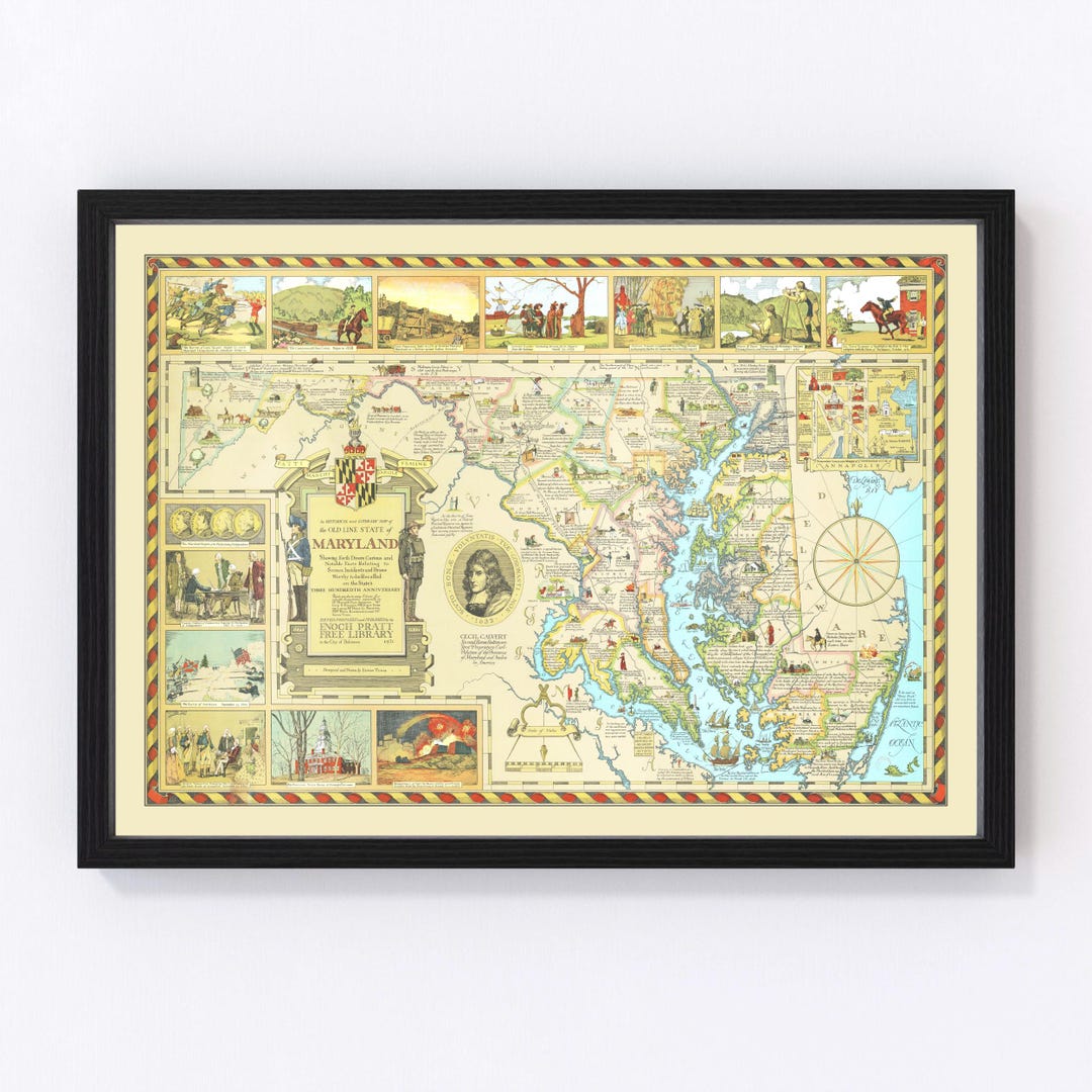 Maryland Map 1931, Vintage Maryland Map, Old Maryland Art, Wall Art ...