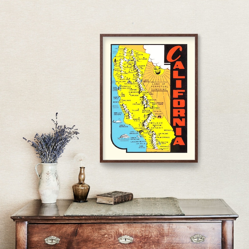 California Map 1950 Old Map of California Art Vintage Print - Etsy