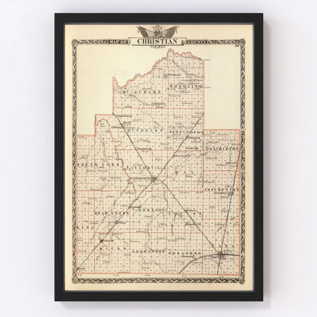 Christian County Map 1876, Vintage Christian County Map, Old Christian ...