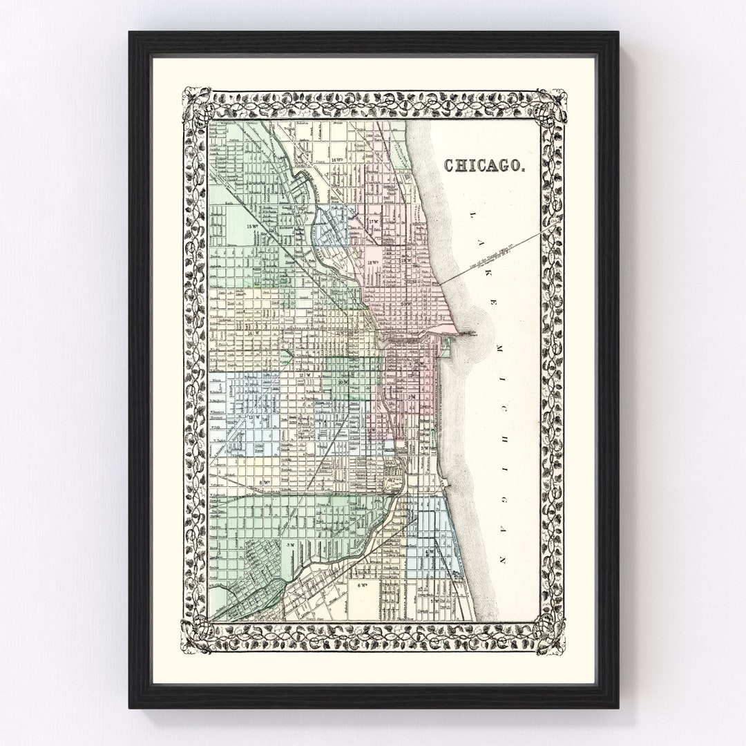 Chicago Map 1874, Vintage Chicago Map, Old Chicago Illinois Art, Wall ...