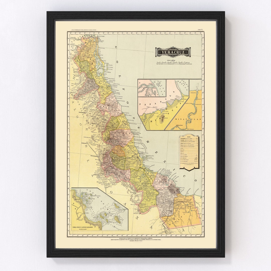 Veracruz Mexico Map 1886 - Old Map of Veracruz Mexico Mexico Art ...