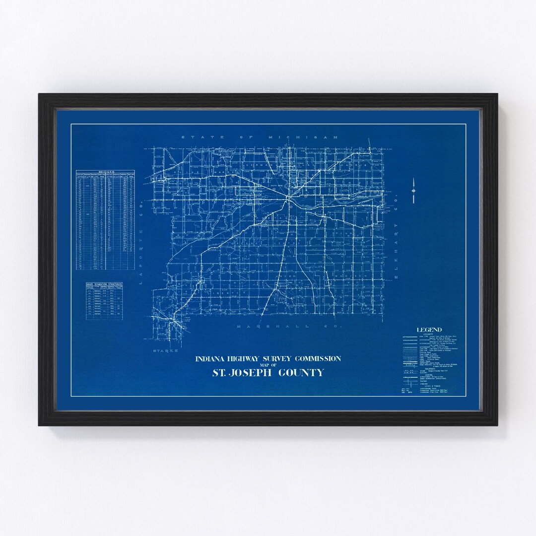 St. Joseph County Map 1936, Vintage St. Joseph County Map, Old St ...
