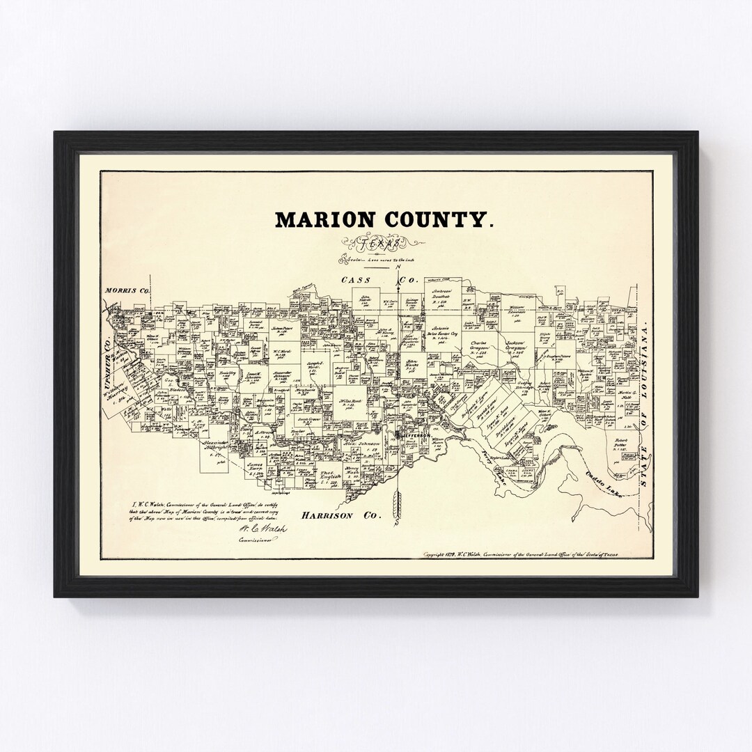 Marion County Texas Map 1879 Old Map of Marion County Texas Art Vintage ...