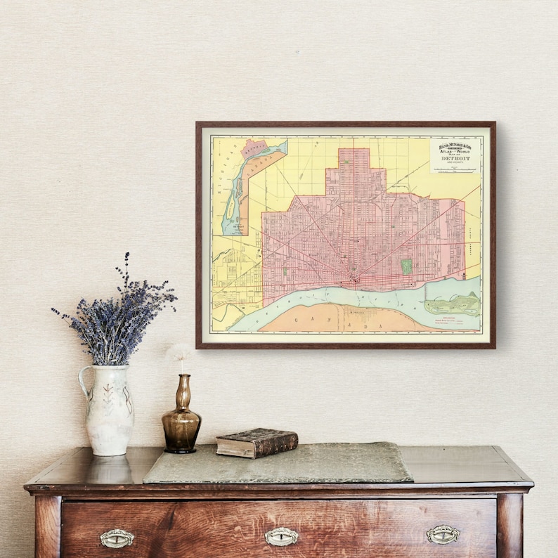 Detroit Map 1897, Vintage Detroit Map, Old Detroit Michigan Art, Wall ...